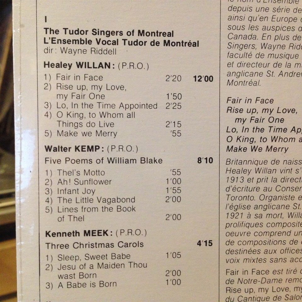 [CLASSICAL]~SEALED LP~The TUDOR SINGERS Of MONTREAL~[Willam~Kemp~Meek ...