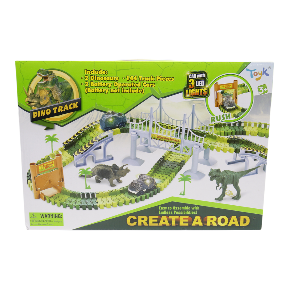 NIB Create A Road Dino Track Toy with 2 Dino, 2 Cars, 144 Track Pieces ...