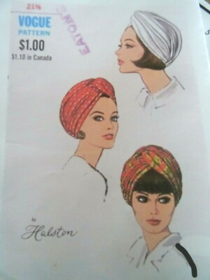 7519 PATRON VOGUE VINTAGE ANNEE 1960 CREATEUR HALSTON CHAPEAU TURBAN ...