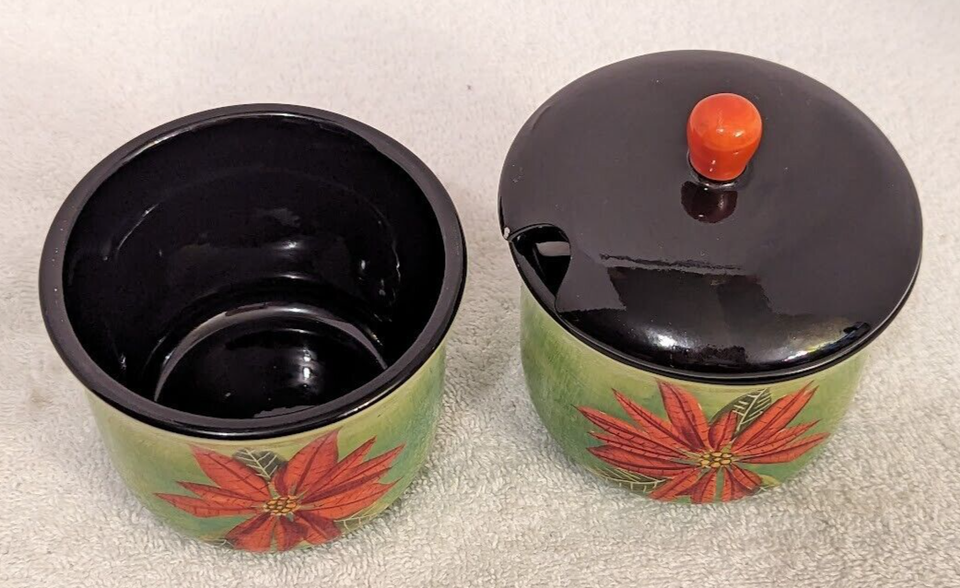 Henriksen Imports Naylor Designs Hand Painted Poinsettia Green Sugar ...