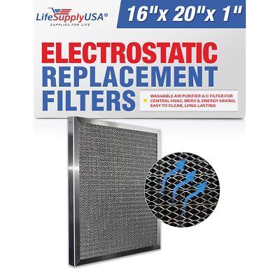 LifeSupplyUSA (16x20x1) Aluminum Electrostatic Air Filter Replacement ...