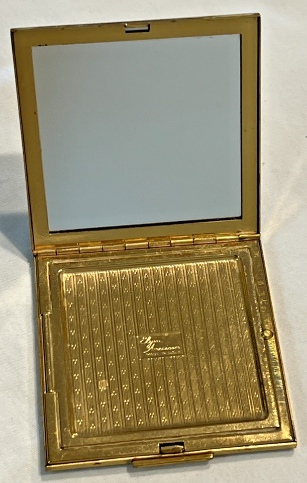 Elgin American Powder Compact - Gold Tone - With Mirror -Floral Pattern ...
