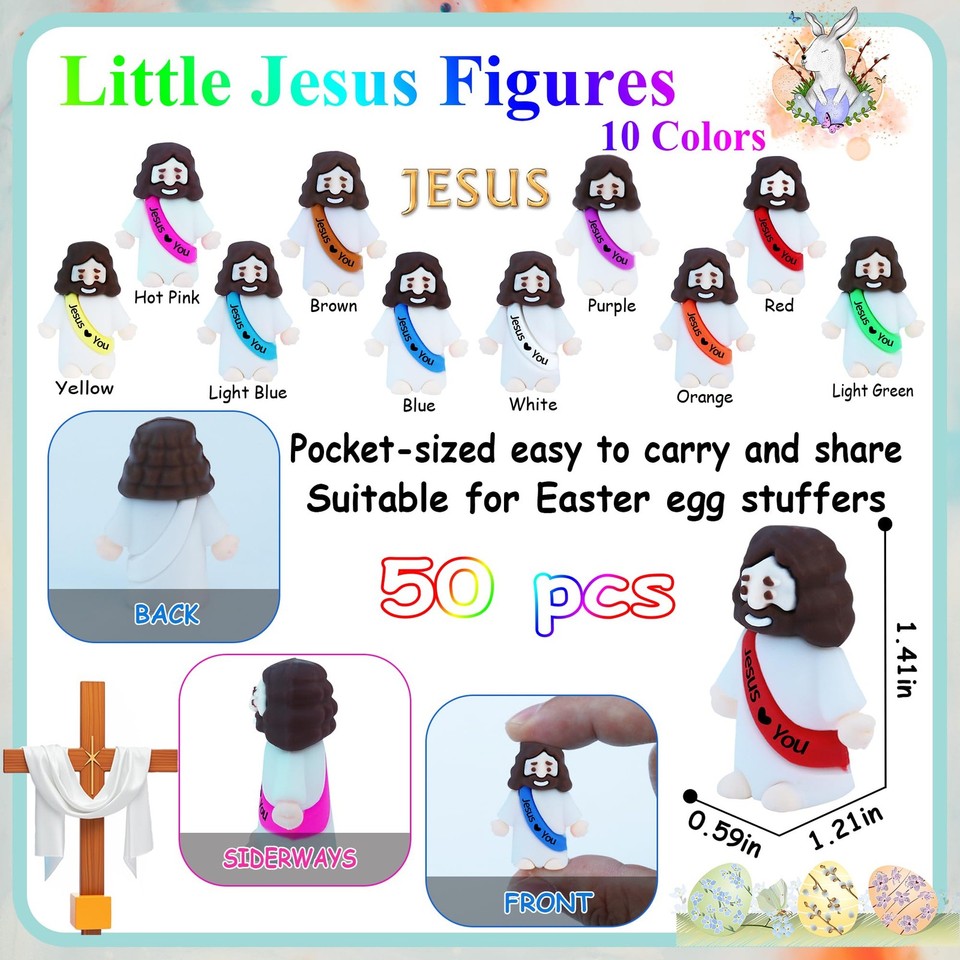 50 Pcs Little Jesus Figures– Rubber Mini Jesus Figurines in Bulk ...