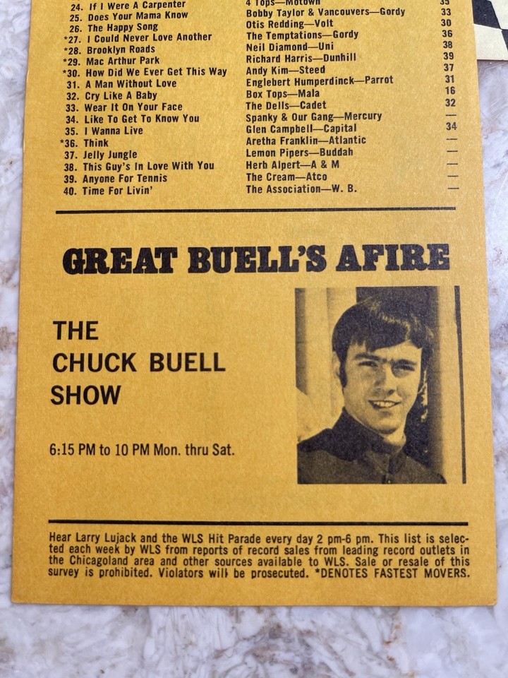 Vintage 1968 (3) WLS Radio 89 Hit Parade Music Survey Top 40 Chuck ...