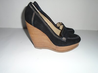 Bee Bop Levity Black Suede Wedge Shoes Size 7 | eBay