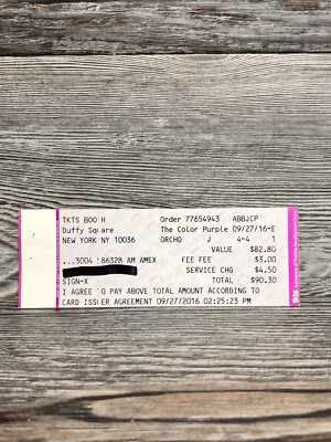 THE COLOR PURPLE, TICKET STUB, SEPTEMBER 2016, DUFFY SQUARE | eBay