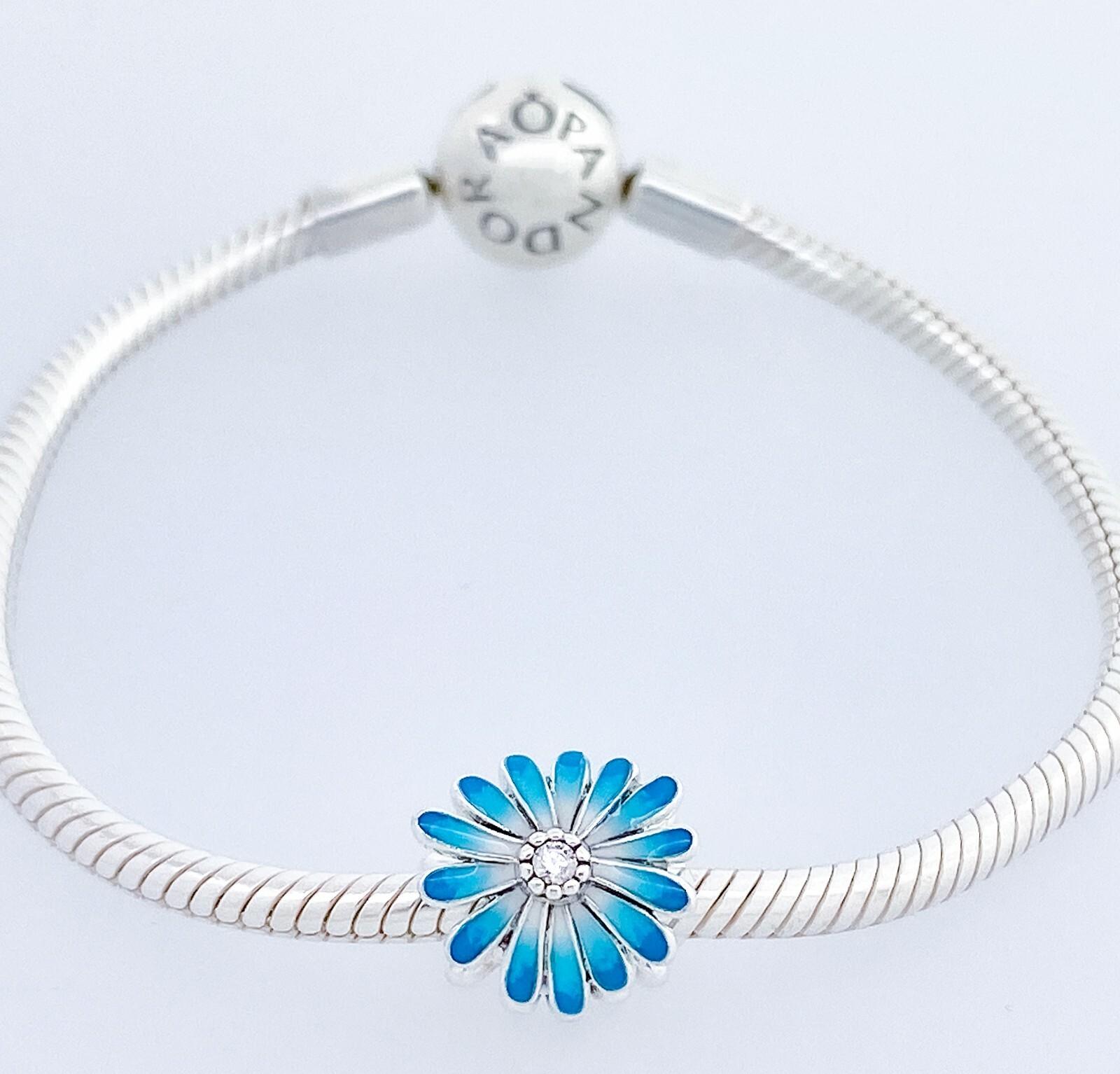 New 100% Authentic PANDORA 925 Silver Blue Daisy Flower Charm Pendant ...