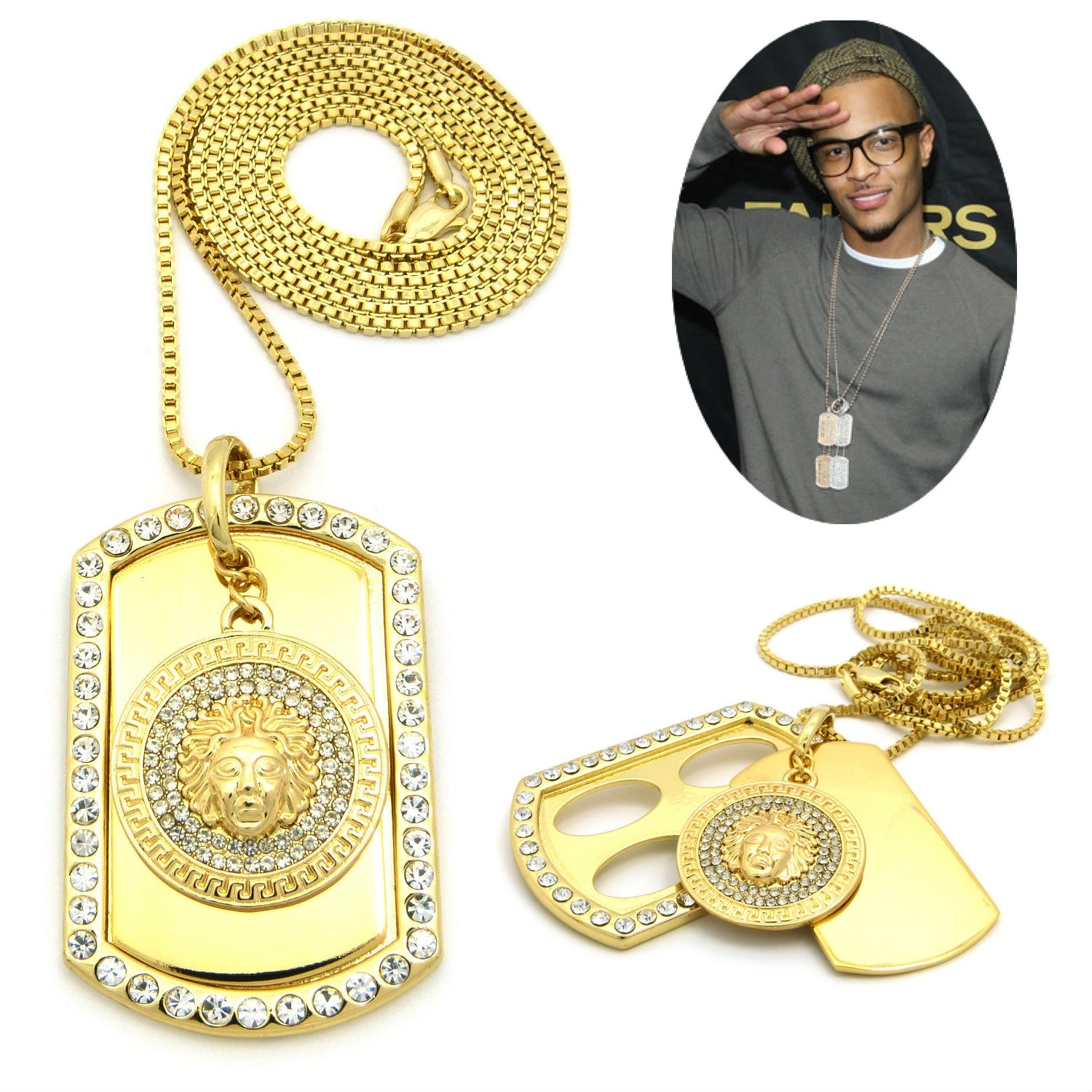MENS NEW HIP HOP GOLD MEDALLION DOG TAG PENDANT BOX CHAIN NECKLACE | eBay