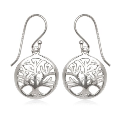 Sterling Silver Round Open Circle with Center Tree Earrings | eBay