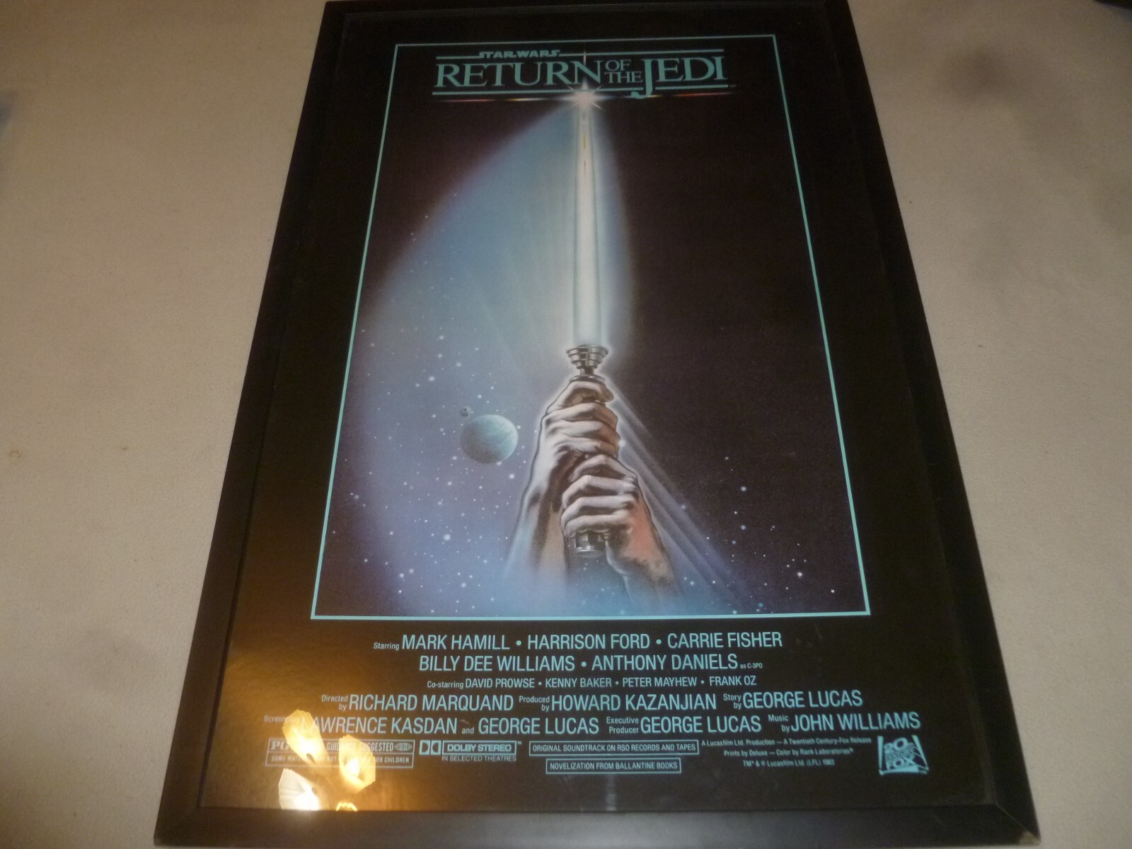 FRAMED STAR WARS RETURN OF JEDI LIGHT SABER POSTER 1983 VINTAGE ROTJ ...