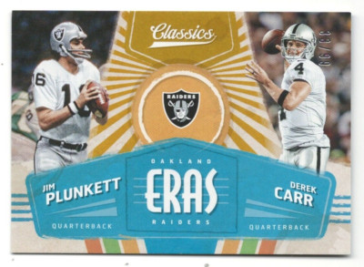 Jim Plunkett/Derek Carr 2018 Classics Eras Gold/ 99 #2 Numbered Insert ...