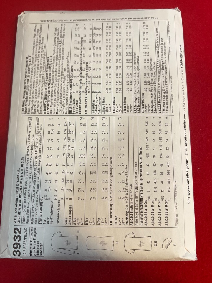 Simplicity 3932, Size 10-18, Misses' / Women's Scrub Top, Hat, New ...