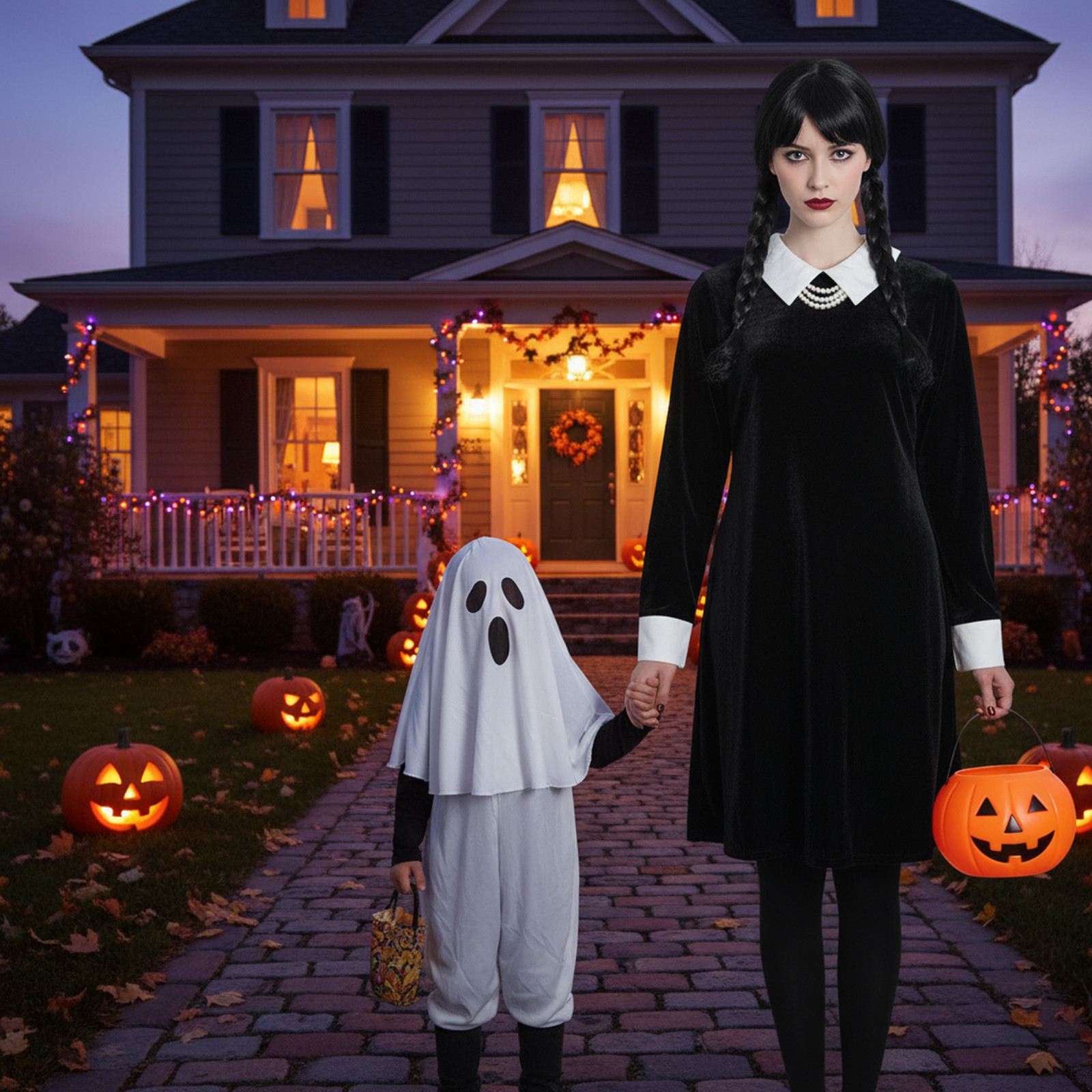 Black and White "Wednesday Addams" Cosplay Gothic Cos… - Gem