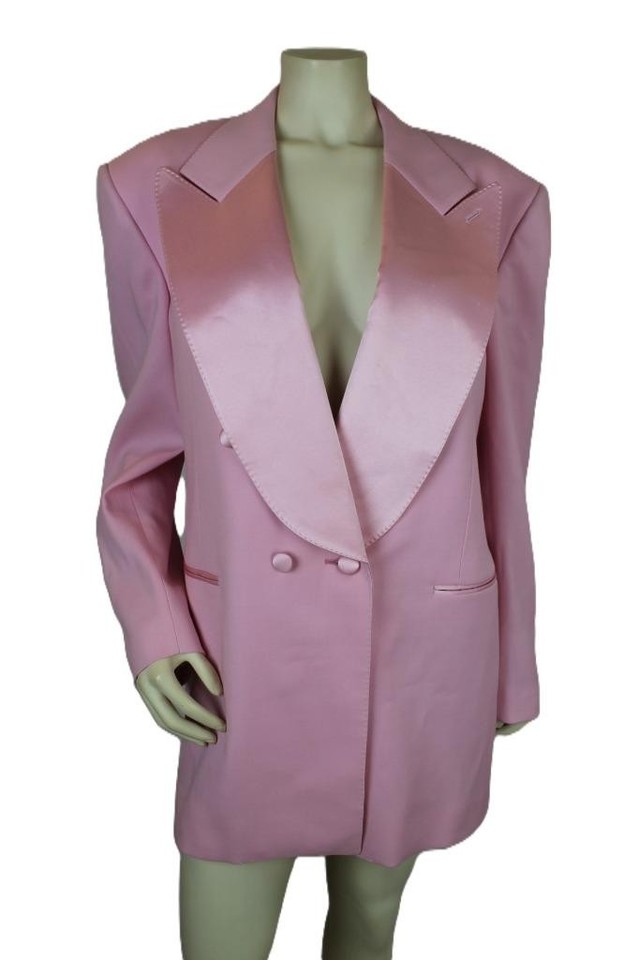 St. John Pink Wool Blend Satin Lapel Tuxedo Blazer Jacket Size 12 $4695 ...