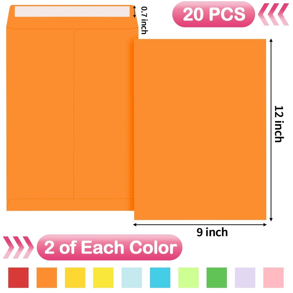 Colored 9 x 12 Envelopes 20 Pcs Mailing Envelopes Colorful Large ...