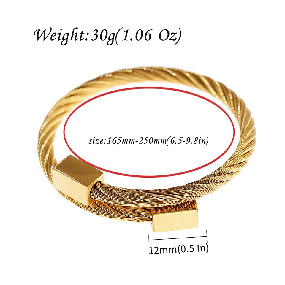 Hot Gold Plated Stainless Steel Cable Wire Twisted Cuff Bangle Bracelet ...