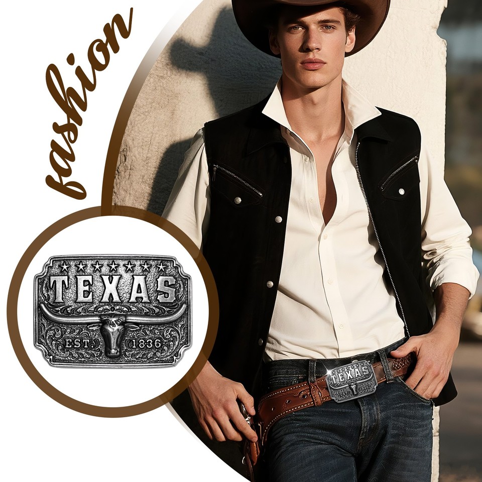 Mens Cowboy Texas Bull Western Belt Buckle For 1-1/5" Belt Rodeo ...