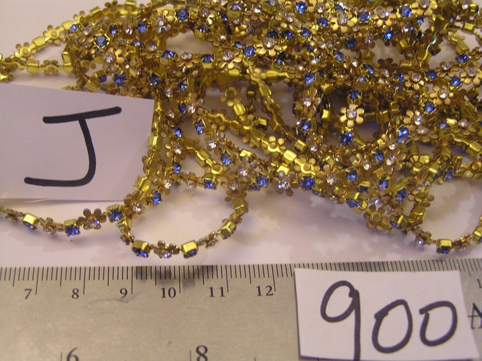 Foot Vtg RARE 6mm Flower Rhinestone Swarovski Crystal Brass Chain Craft ...