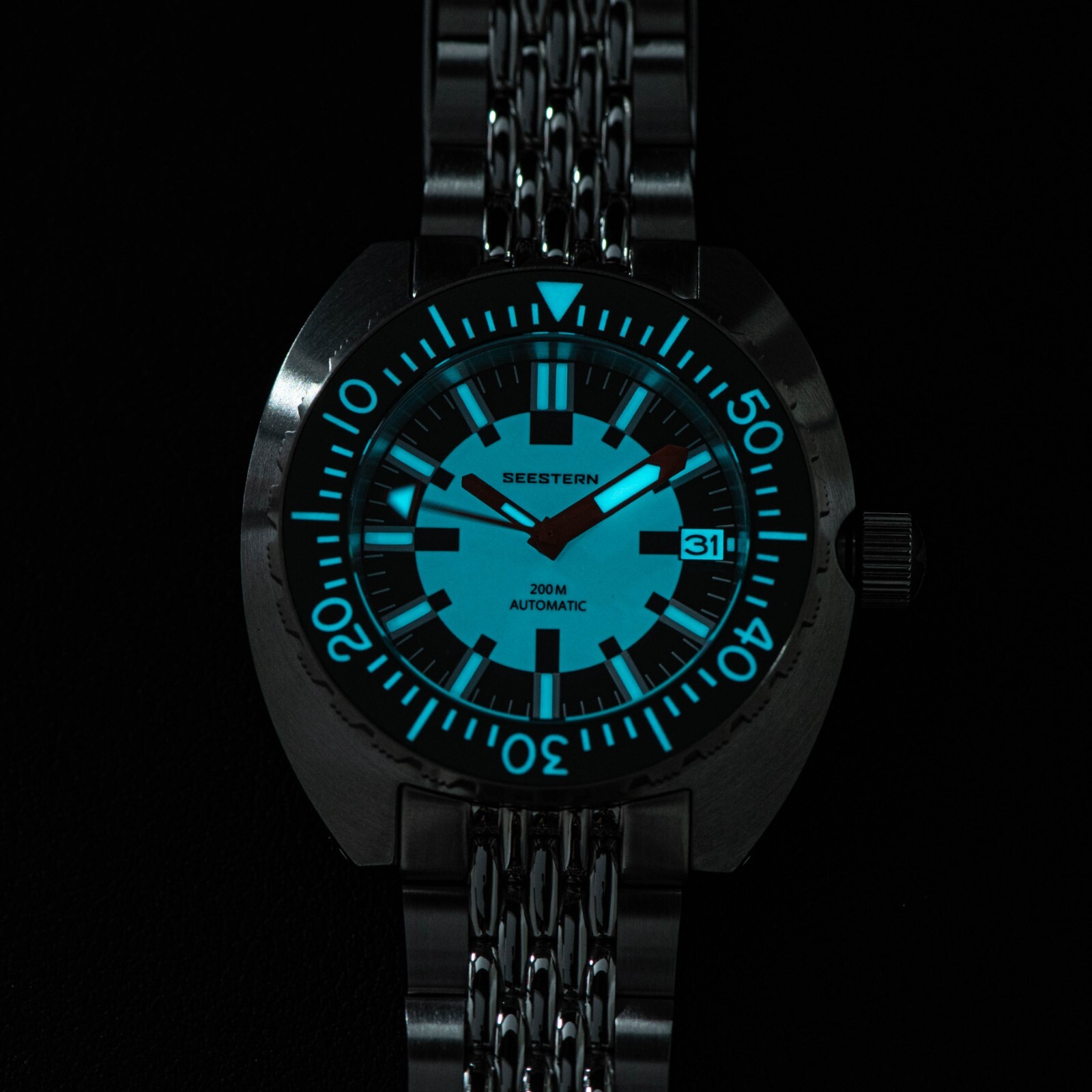 SEESTERN SUB300T, Full Lume Military, NH35, Sapphire, Black, 200m Diver ...