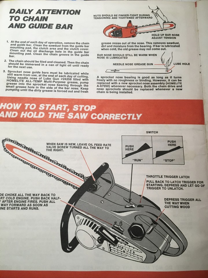 Original Homelite / Textron 150 Automatic Chainsaw 1970’s Owners Manual ...