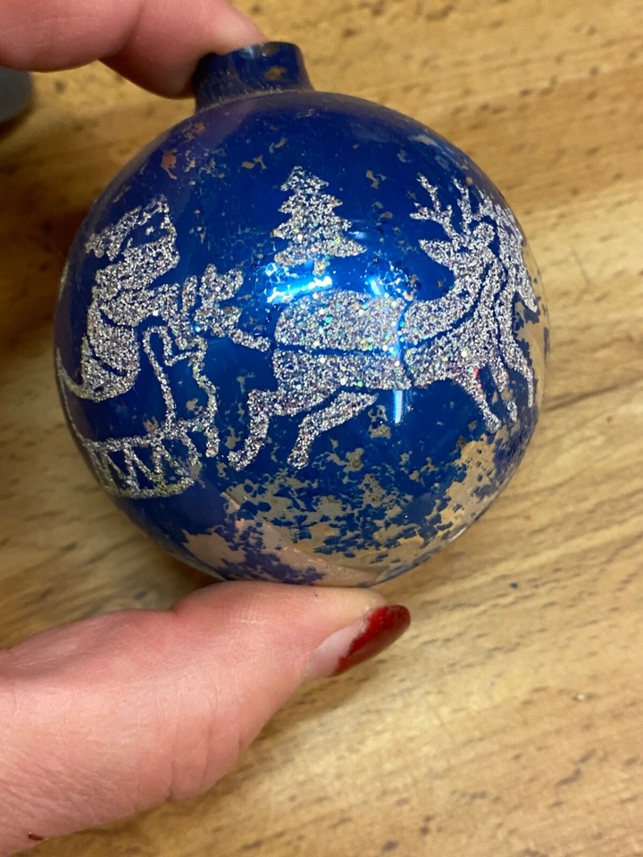 Vintage Mercury Glass Blue Flocked Ball Tree Christmas Ornament 2 1/2 ...