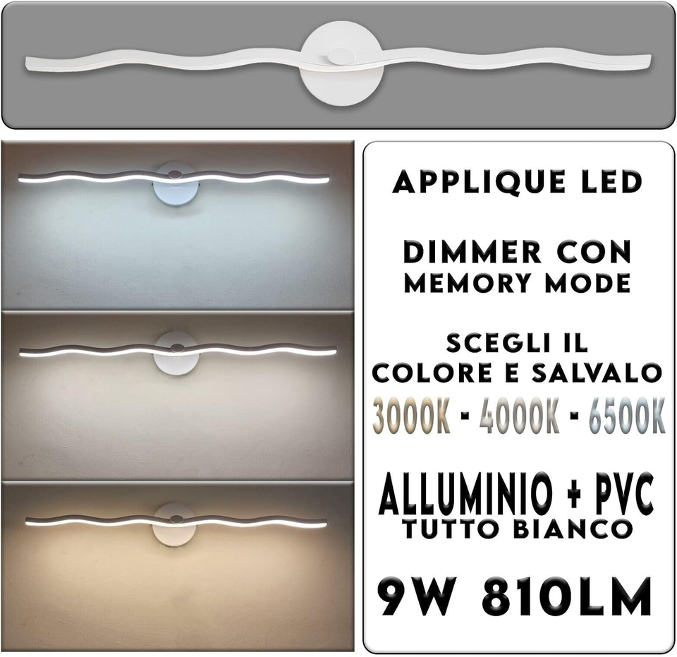MAKA Lampada Specchio Bagno Led 60 Cm 9W 810 Lumen 230V Luce Calda ...