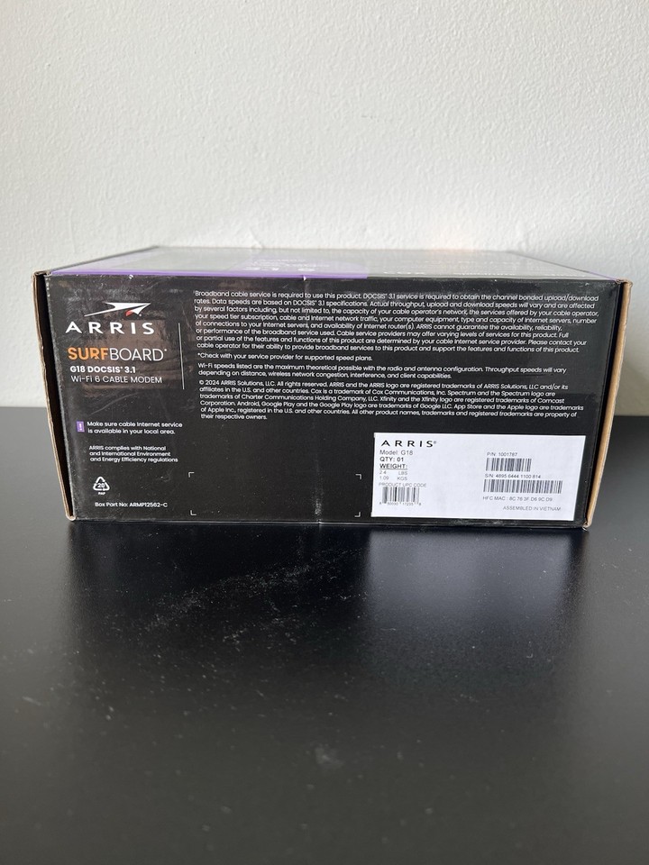 ARRIS G18 Surfboard Wi-Fi Cable Modem AX1800 Dual Band Wi-Fi 6 NEW ...