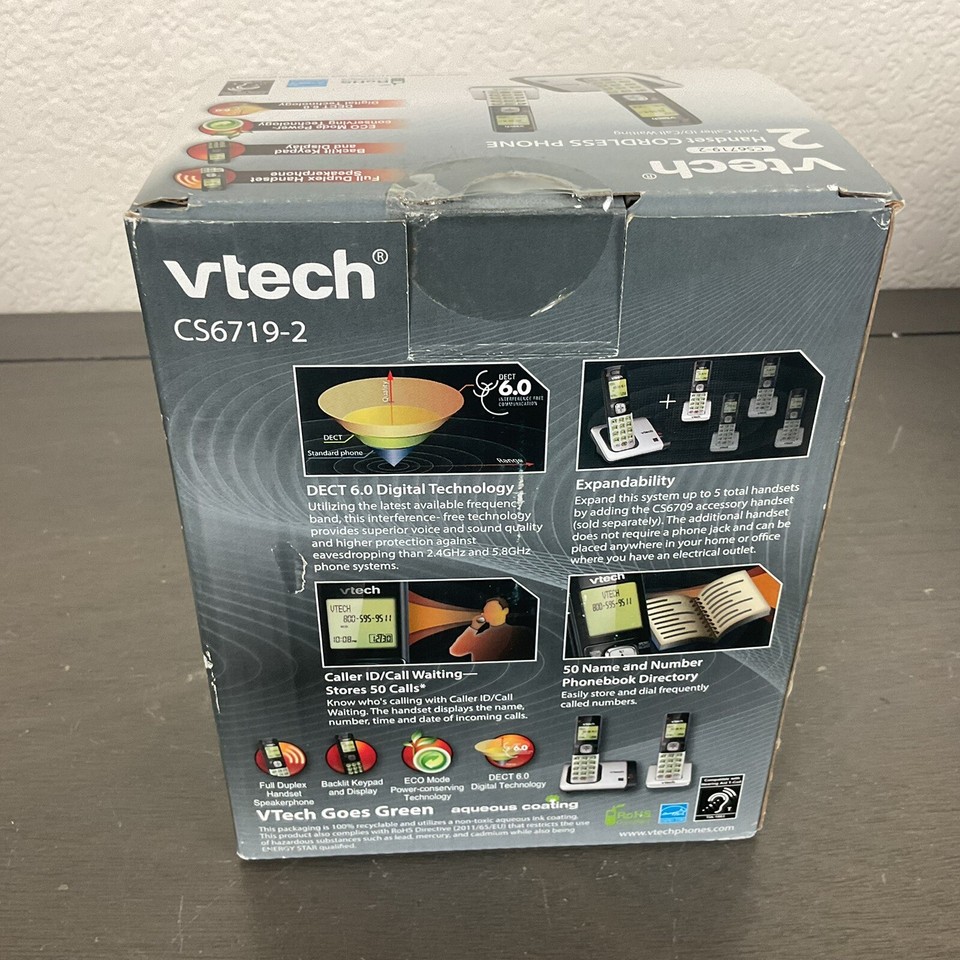VTech CS6719-2 DECT 6.0 2-Handset Cordless Phone Bluetooth 735078028242 ...