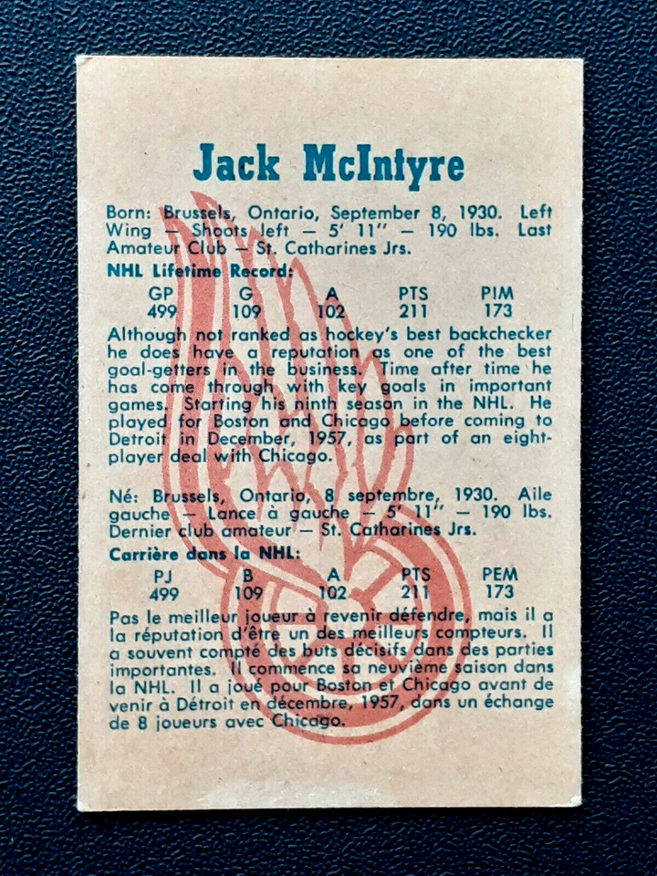 JACK McINTYRE 1960-61 PARKHURST 60-61 NO 24 VGEX+ 41754 | eBay