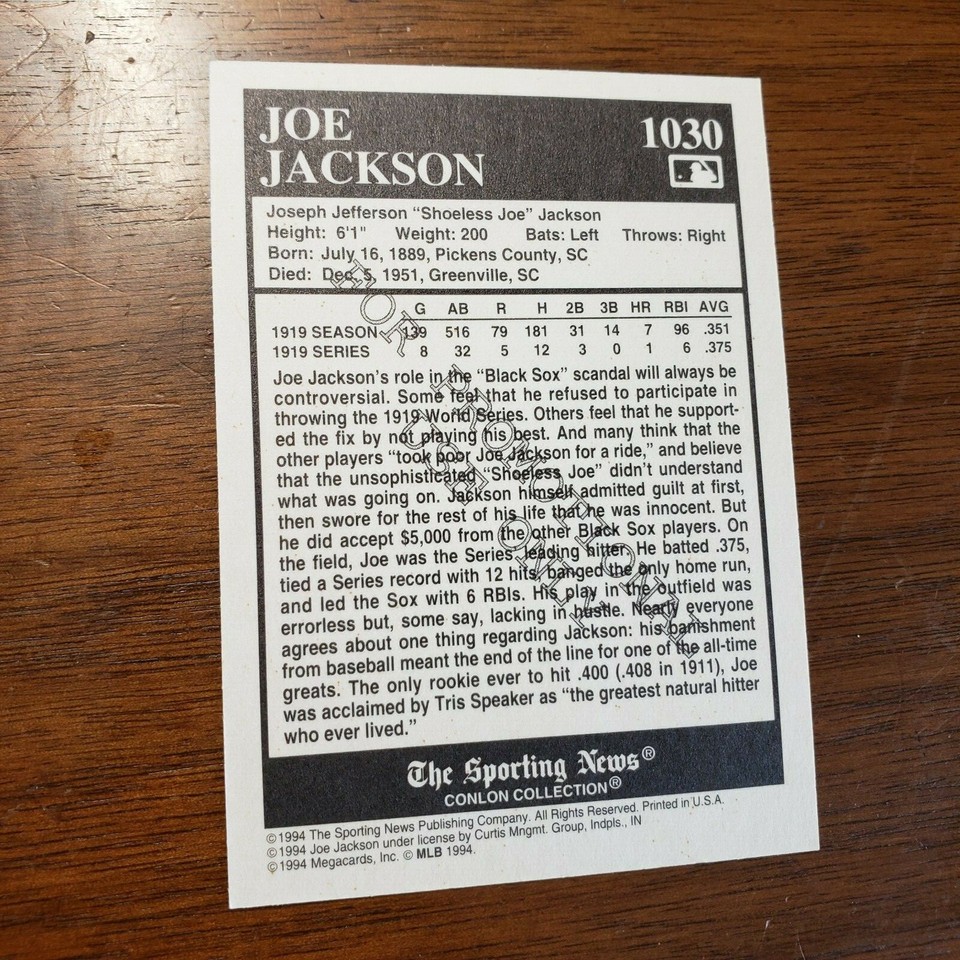 1994 Conlon TSN #1030 Joe Jackson Team: Chicago White Sox | eBay