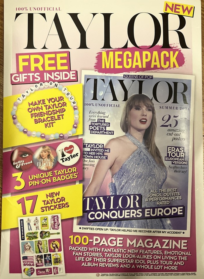TAYLOR SWIFT 2024 MEGA PACK 2 Magazine Stickers Bracelet Kit Badges | eBay