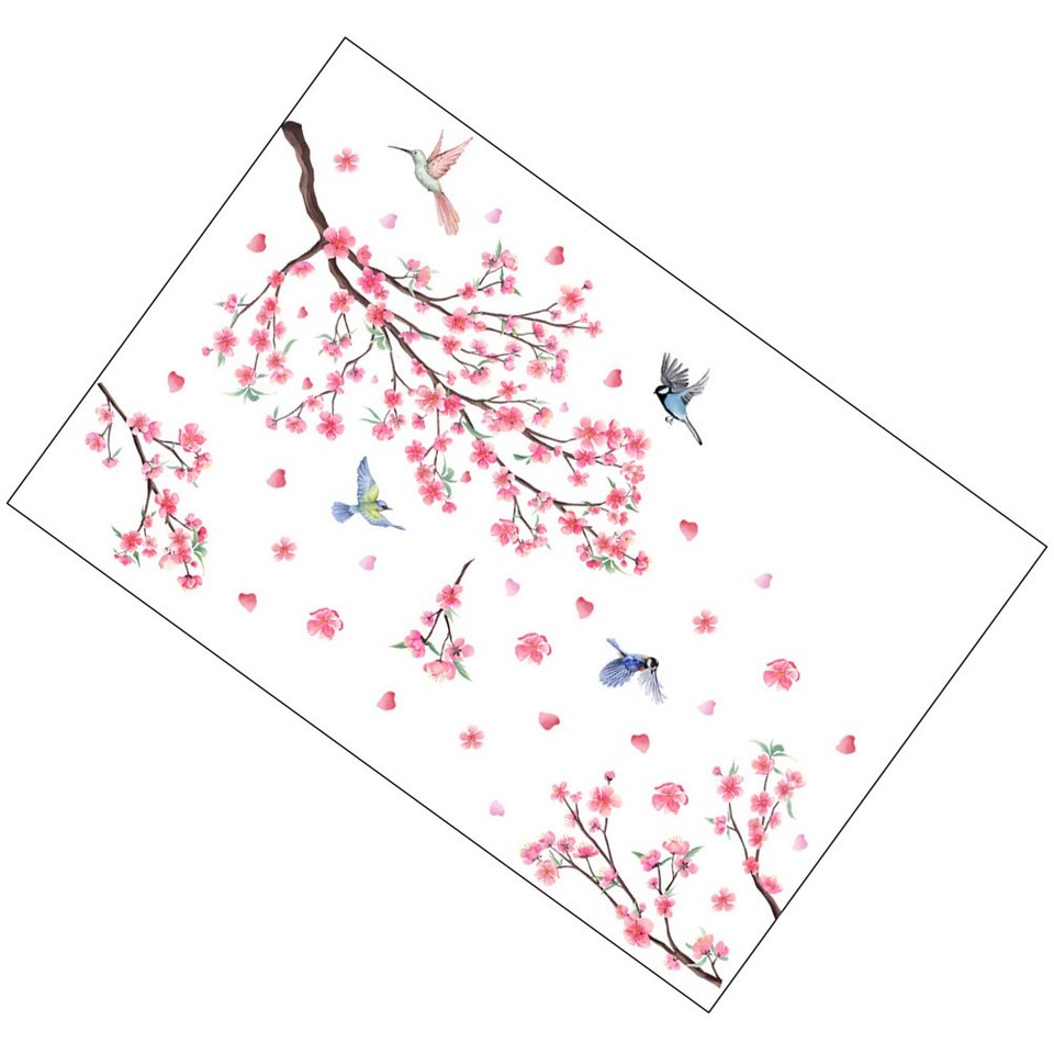 2 Pcs Flower Bird Wall Stickers Peel And Stick Tree Branch Floral ...
