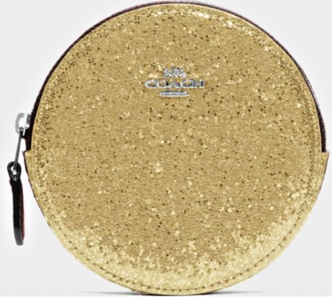 COACH Round Coin Case Purse Leather Gold Glitter Style 77965B | eBay