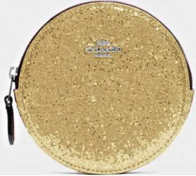 COACH Round Coin Case Purse Leather Gold Glitter Style 77965B | eBay
