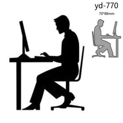 Man Working at Desk Computer Metal Cutting Dies Scrapbook Card Making ...