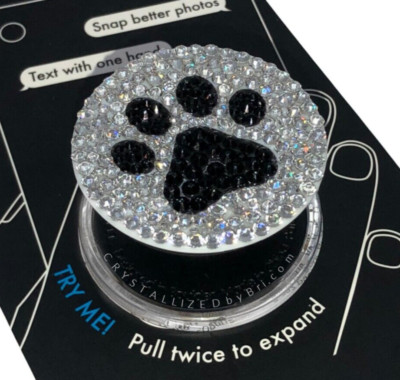Bling Paw Print Pop Socket AUSTRIAN CRYSTALS Phone Grip Holder Dog Cat ...
