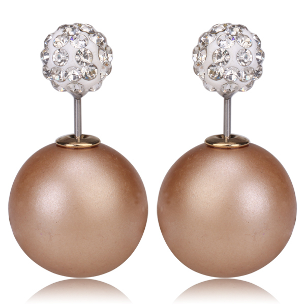 Doppel zwei Perlen Ohrringe Shamballa Strass Kristall Gold Silber ...