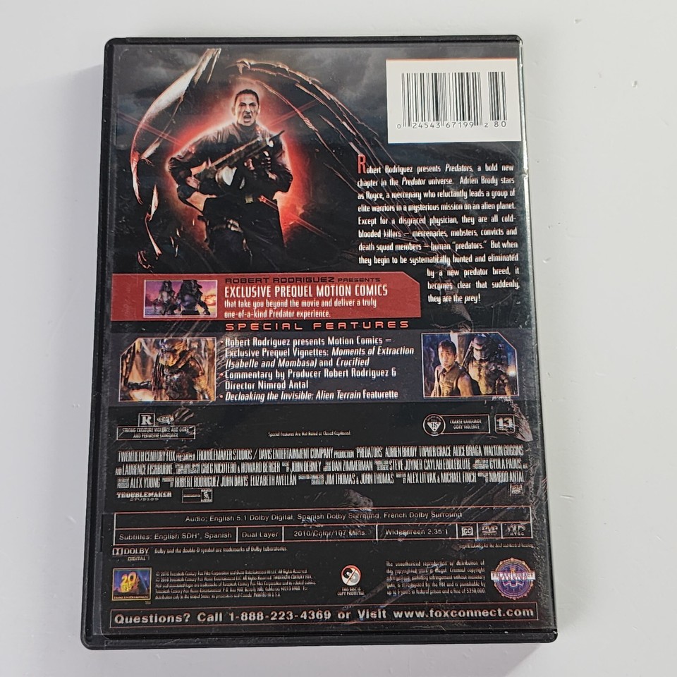 Predators (DVD 2010) Adrien Brody, Laurence Fishburne, Topher Grace ...