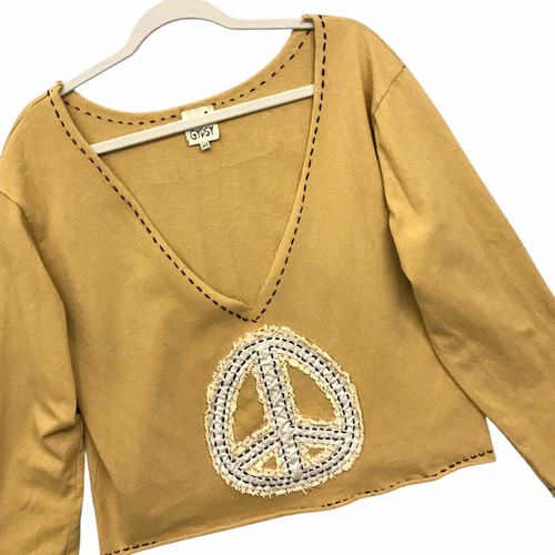 Jaded Gypsy Live Light Top Peace Sign Appliqué Spell-Out V Neck Boho Sz ...