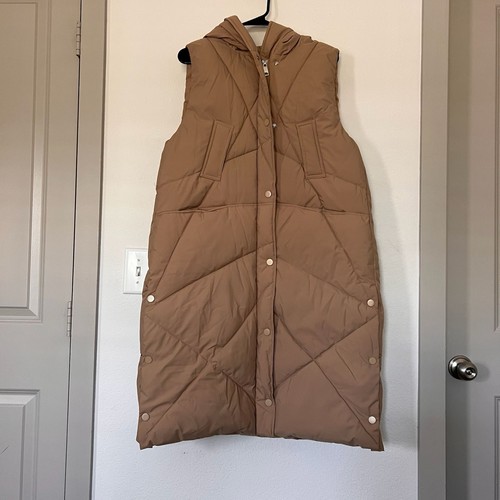 SHEIN Brown Quilted Long Puffer Vest with Hood Size XL | eBay