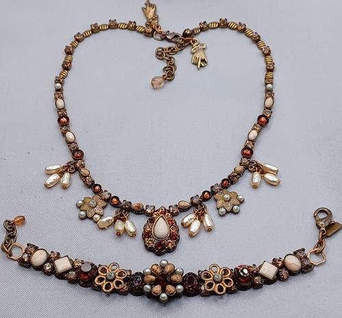 VTG Mary Demarco Necklace & Bracelet Amber Crystals, Pearls, Gemstones ...