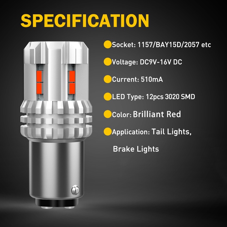 1157 Led Bay15d Red Car 380 Bulbs Brake Stop Tail Light 12v CANBUS ...