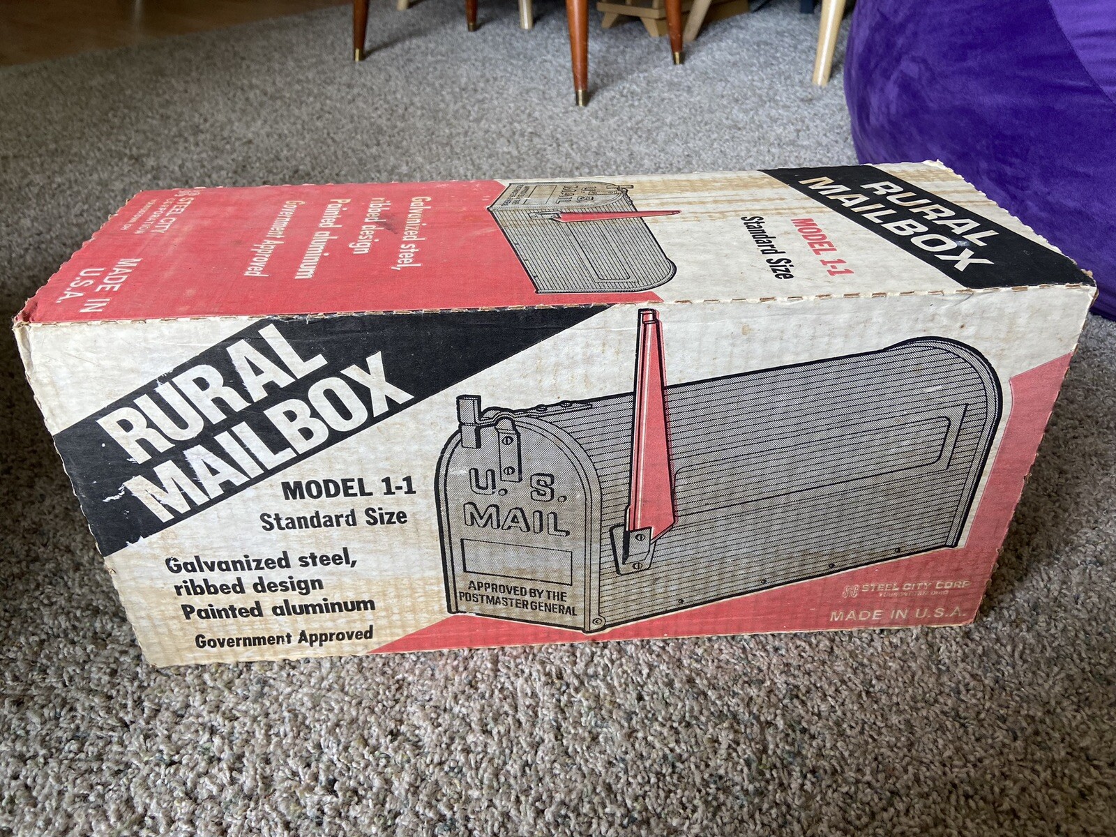 NOS Mid Century Vintage Rural Mailbox Ribbed Galvanized Model 1-1 Steel ...