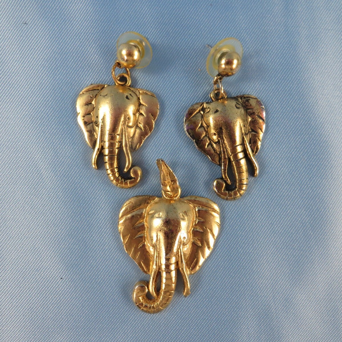 Gold-Tone Elephant Head Dangle Pierced Earrings & Pendant Set Jungle ...