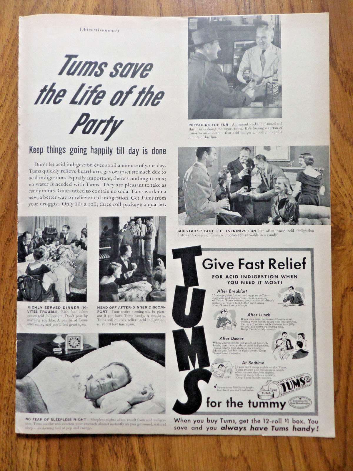 1950 Tums Ad Tums save the Life of the Party | eBay