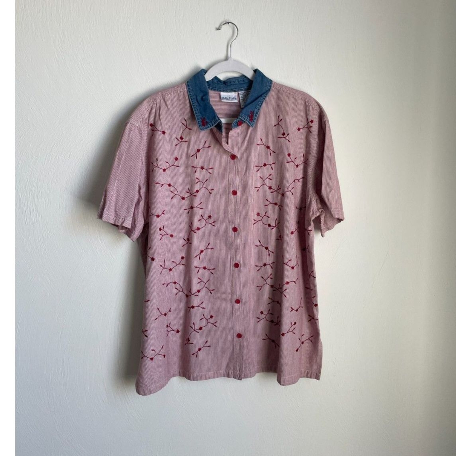 Vintage Bobbie Brooks Red Striped Floral Embroidered … - Gem
