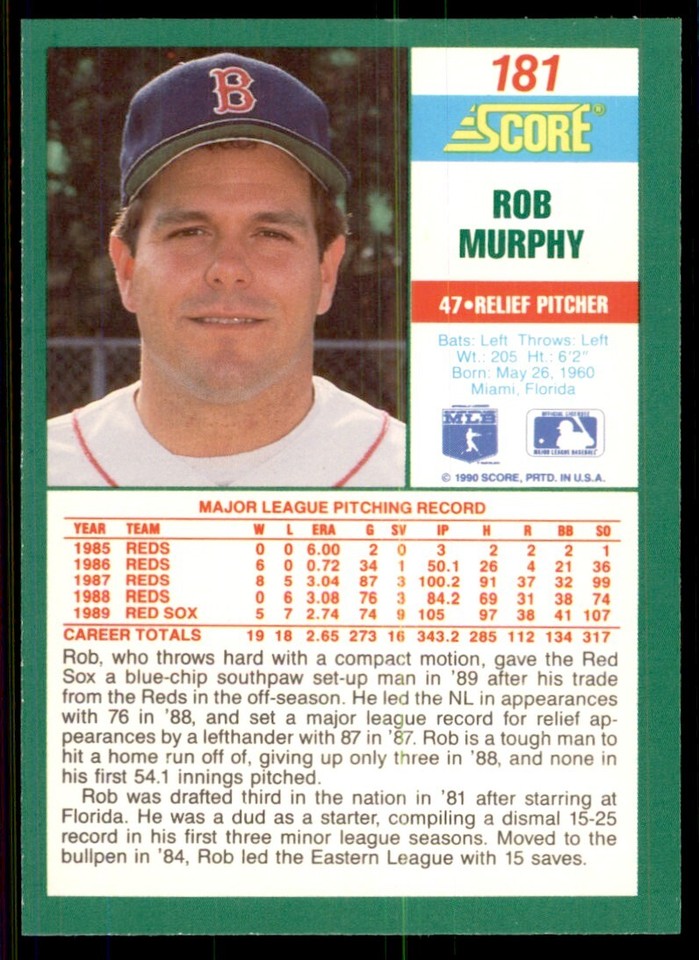 1990 Score Rob Murphy Baseball Cards #181 | eBay
