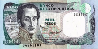 Colombia 1995. 1000 Colombian Pesos Uncirculated Banknote. Single 1k ...