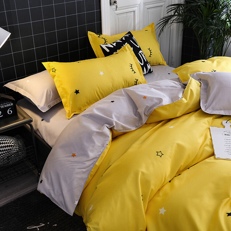 Yellow Smile Printing Bedding Set Duvet Quilt Cover+Sheet+Pillow Case ...