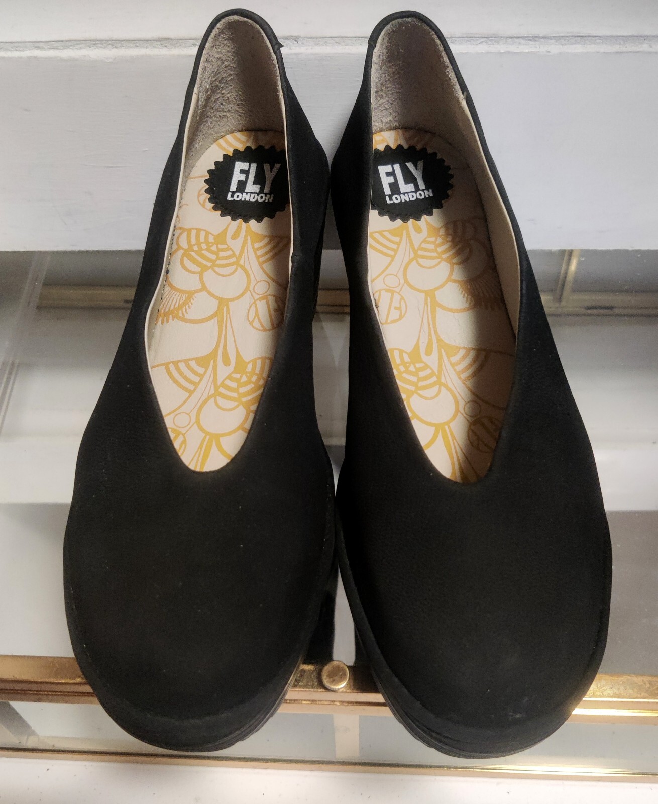 Fly London YAZ Ballerina Wedge Black Leather Slip On … - Gem